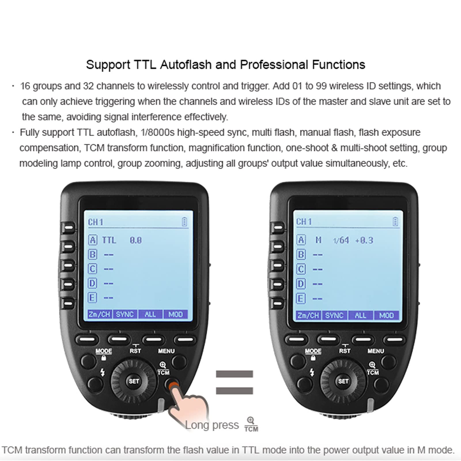Godox Camera Flash Trigger Xpro-C for Canon Wireless Remote 2.4GHz 1/8000s HSS TTL-Convert-Manual Large Screen Design Customizable Functions