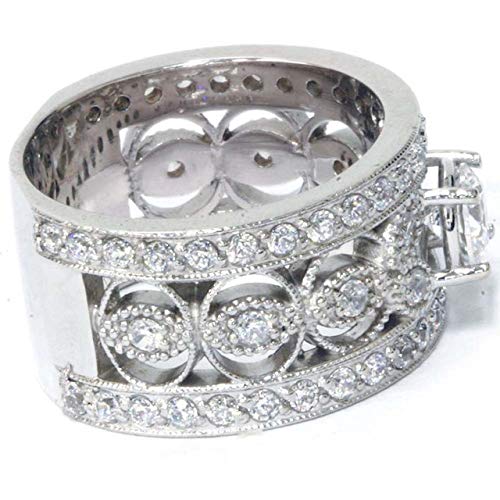 ABHI 7 5/8 Ct Round Diamond Antique Vintage Art Deco Wedding Band 14K White Gold Over