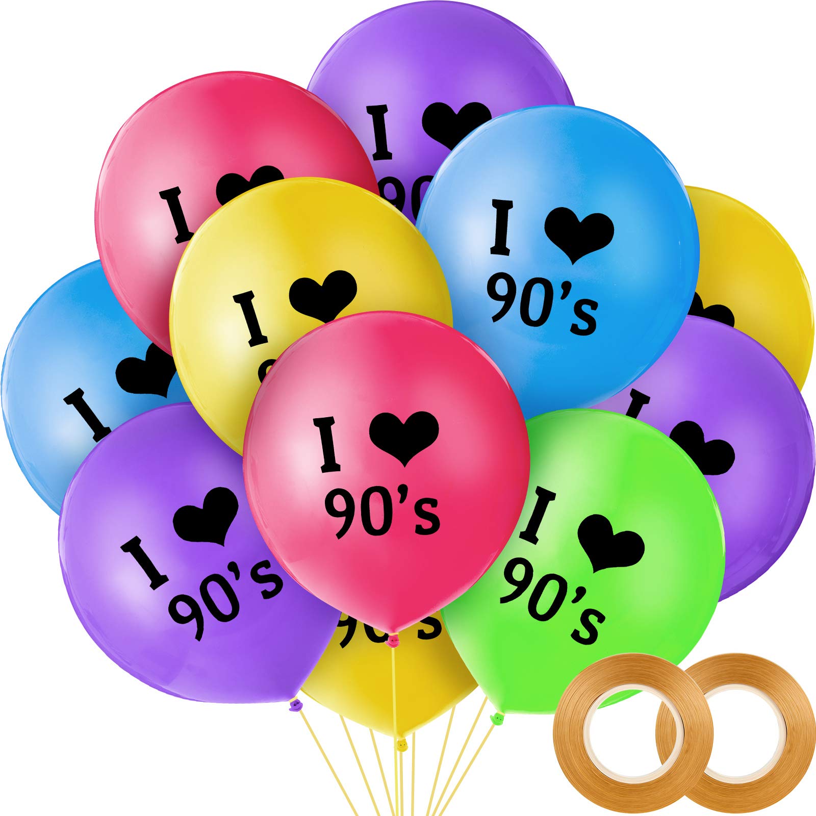 90s Themed Party Set, Include 60 Pieces I Love 90s Latex Balloons and 2 Rolls Balloon Ribbons for 90s Themed Birthday Party Throwback Party Decorations