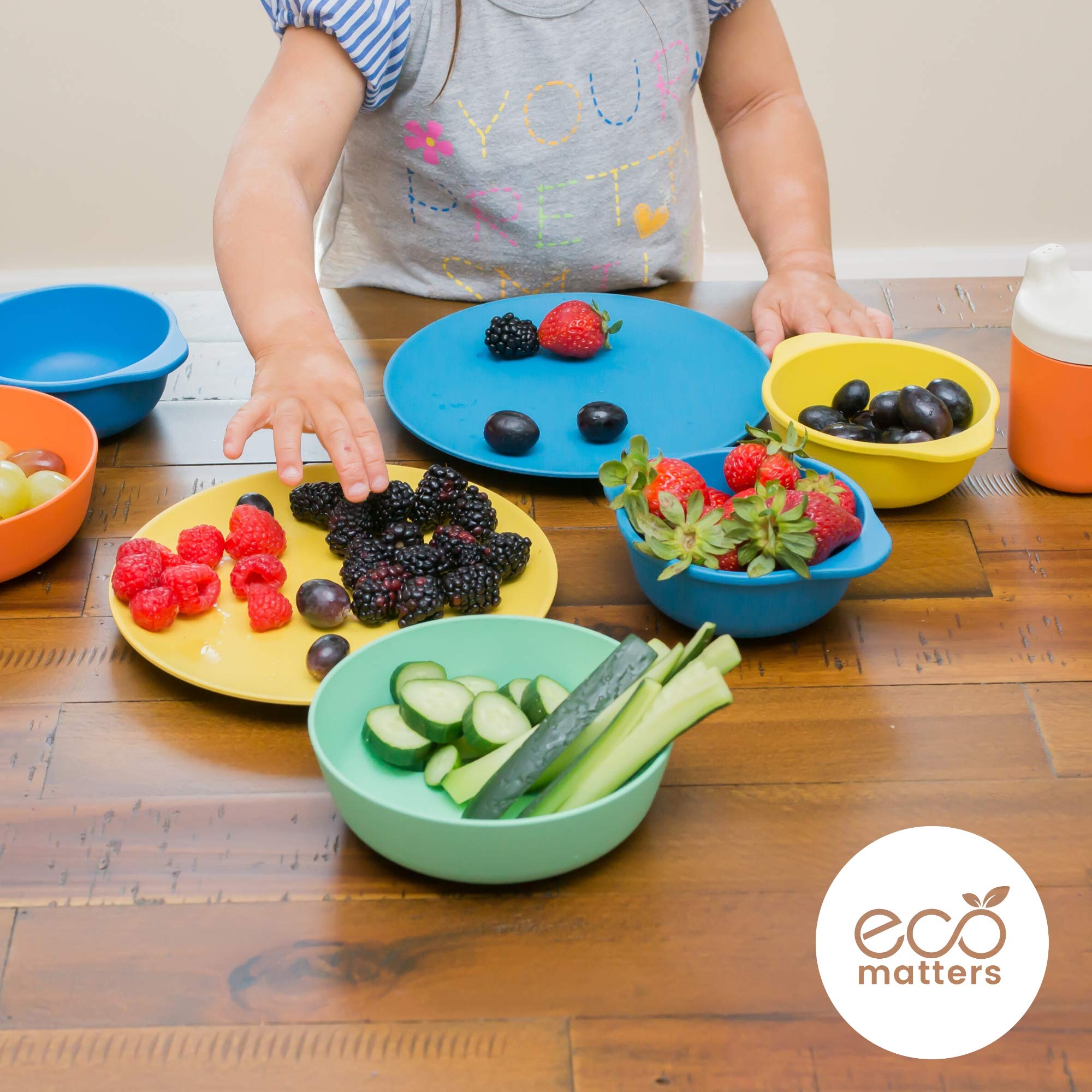 ECO MATTERS【Microwave Safe】Bamboo Toddler Plates - 4 pc Set - Best Eco-Friendly Dinnerware Plate Pack for Children, Dishwasher and Microwave Safe - Natural, BPA Free, Non-Toxic