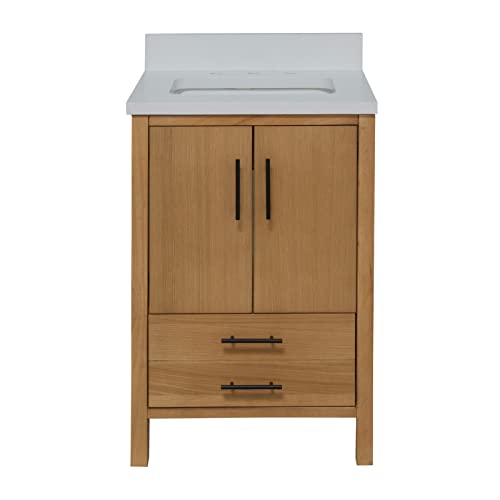 California 24-inch Bathroom Vanity (Matte White/Blonde): Includes Blonde Cabinet with Matte White Countertop and White Ceramic Sink