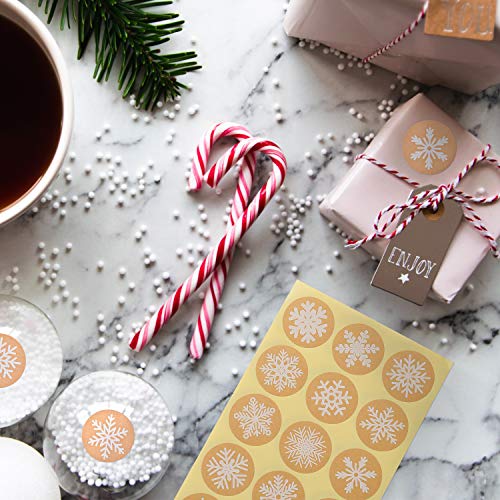 660 Pieces Snowflake Stickers,Christmas Stickers 1.5" Round Kraft Paper Snowflake Label for Envelope,Candy Bag or Gifts