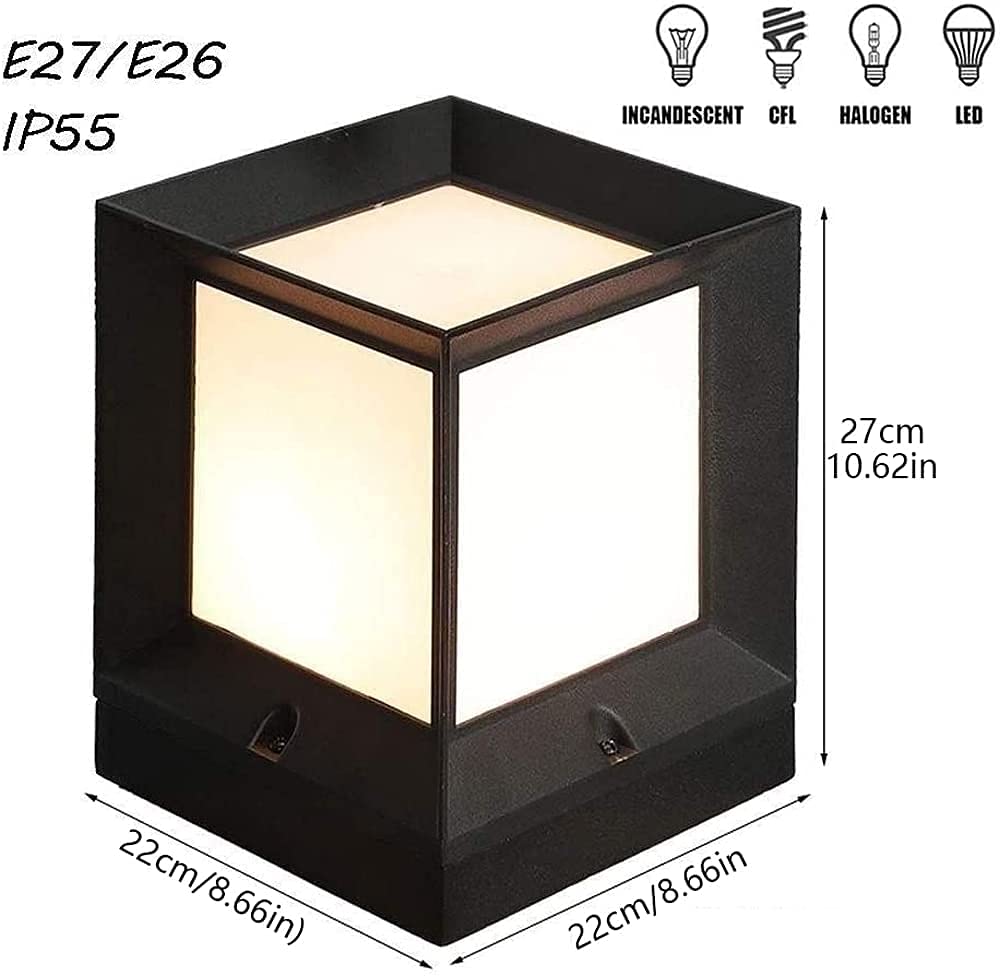 CGJDZMD Outdoor Column Lights, E27 Post Light Fixture IP55 Waterproof Head Lamp Square Fence Guardrail Modern Minimalist Garden Villa Floor Pillar Lantern¡, M