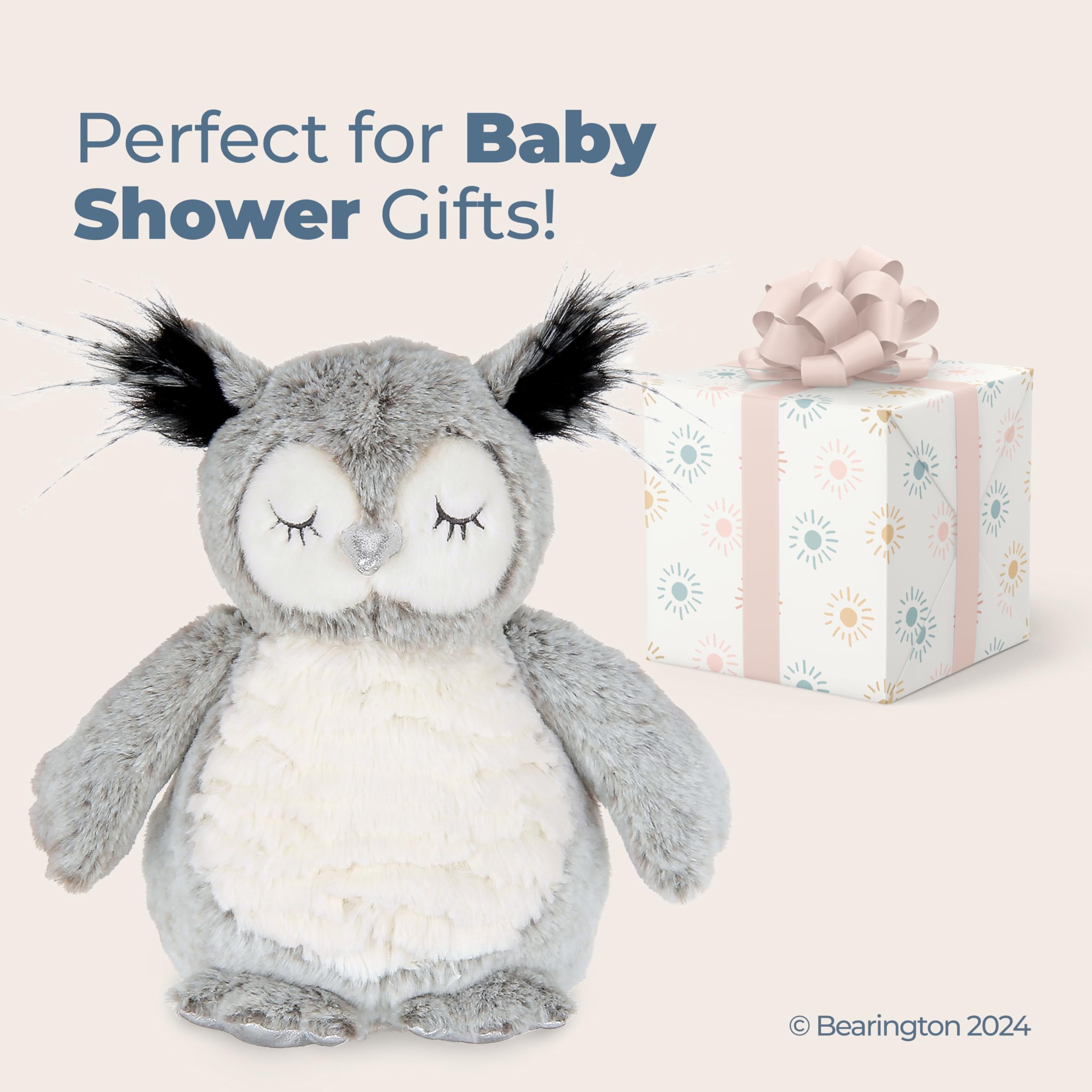 Bearington Baby Owlie Hugs-A-Lot Plush Stuffed Animal Gray Owl, 14"