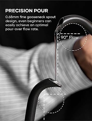Gooseneck Electric Kettle, Offacy Pour Over Tea Kettles with LED Screen, ±1℉ Temperature Control, Full 304 Stainless Steel, Quick Heating, Hold, Mute, 0.68mm V-Shaped Spout, Hot Water Boiler, 0.9L