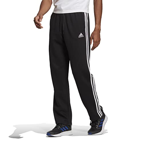 adidas Men's Size Essentials Fleece Open Hem 3-Stripes Pants, Black (2021), X-Large Tall