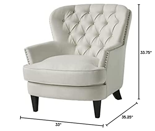 Christopher Knight Home Tafton Fabric Club Chair, Ivory 35.25D x 33W x 33.75H in