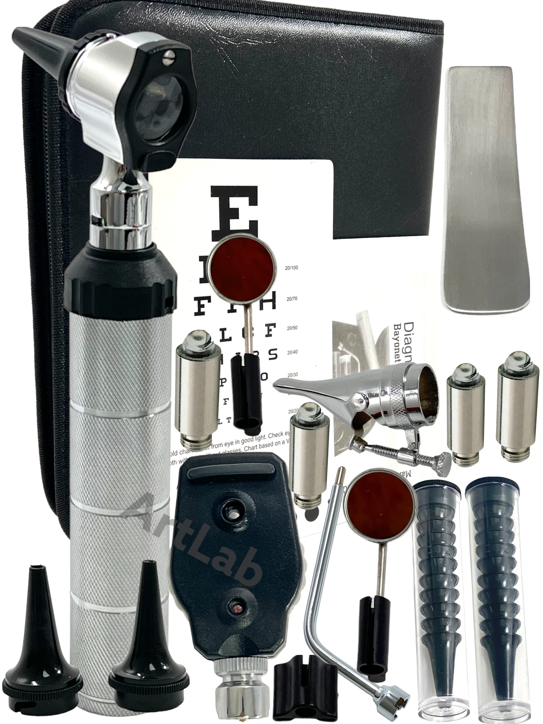 ArTLaB-Premium 3-in-1 Otoscoope Oph Diagnostic set- Multi-Function otoscope- Kit for Home & Nursing Students-Sight Chart, Replacement Tips, Easy to Carry Case (36 Pcs Set Ent Set)