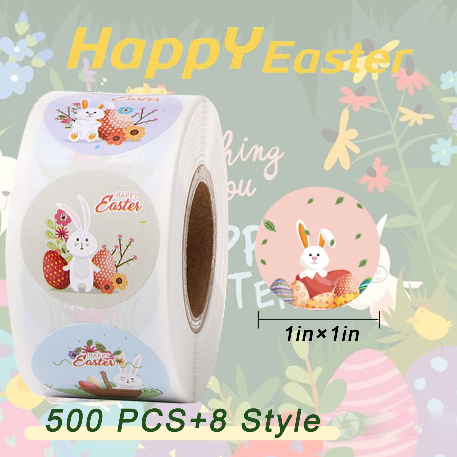 500 Pcs Easter Stickers, Easter Theme Decorative Stickers, Happy Easter Egg Bunny Roll Sticker, Self Adhesive Sticker for Kids Party, Easter Decorations Wall Window (Easter)
