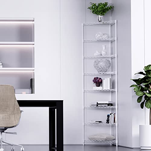 8 Tier NSF Corner Wire Shelf Shelving Unit, 20 x 20 x 82 Inch 400lbs Capacity Heavy Duty Adjustable Triangle-Shape Metal Storage Rack with Leveling Feet for Office Kitchen Bathroom and More - White