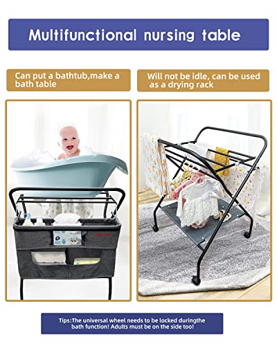 Kiss My Heart Portable Baby Changing Table, Diaper Changing Table Dresser Changing Station for Infant, Diaper Changing Table Pad, Mobile Nursery Organizer for Newborn -Grey…
