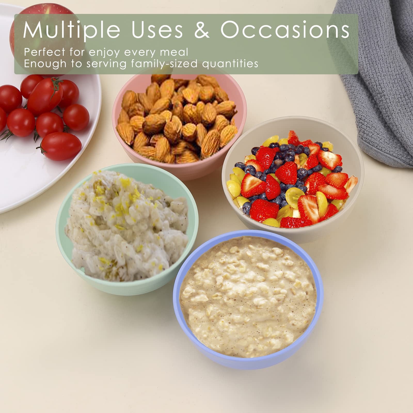 AlwaysU 12 oz Small Bowls Set of 4 Cereal Dessert Snack Bowl 4.6 inch Small Prep Serving Bowl for Rice, Side Dishes, Condiment, Dipping, Lightweight Wheat Straw