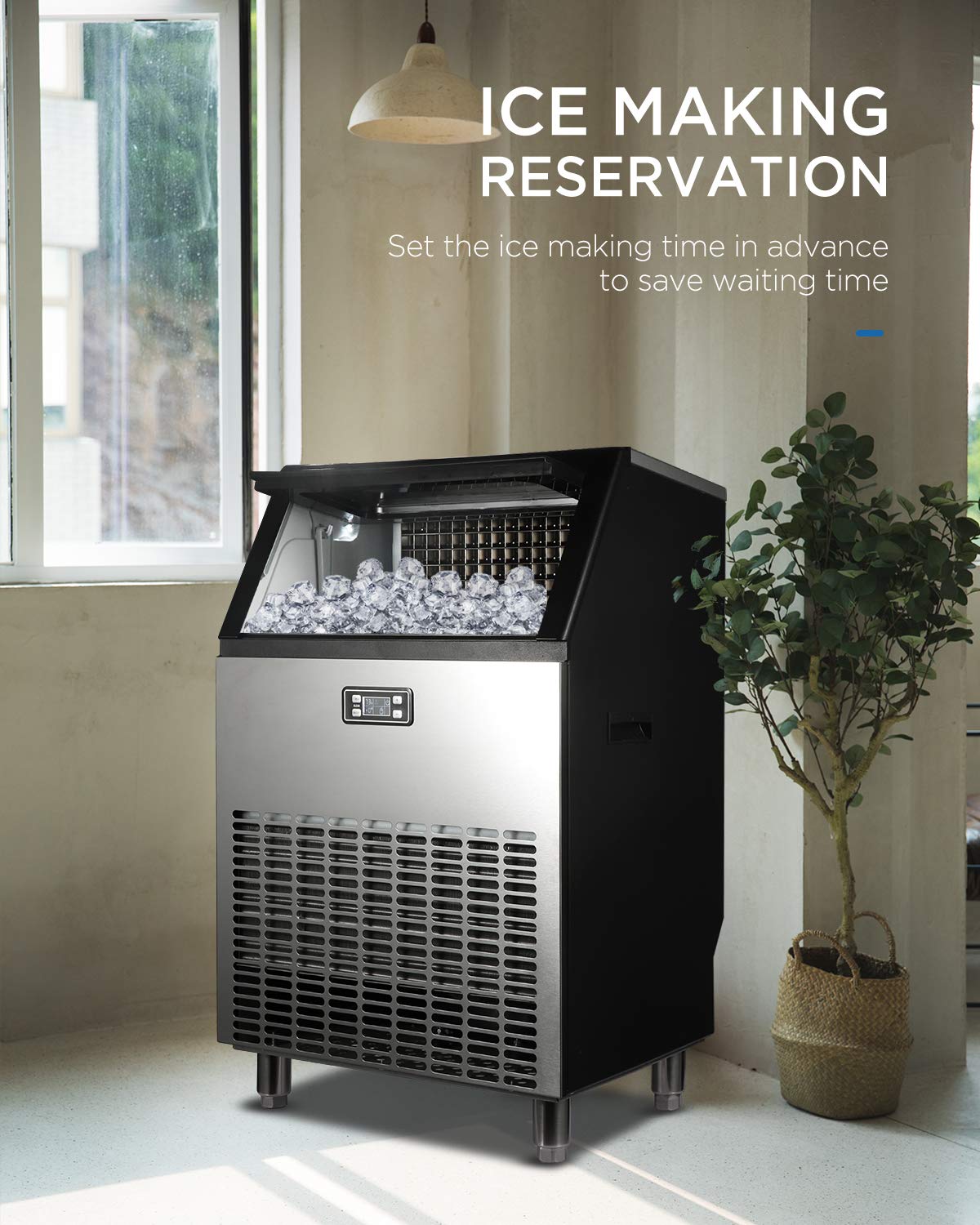 ADT Ice Mahcine Stainless Steel Under Counter Freestanding Commercial Ice Maker Machine for Home/Kitchen/Office/Restaurant/Bar/Coffee (270LB, Single-Water Inlet)