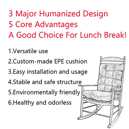 HERMJ Rocking Chair Cushion Non Slip Glider Rocker Seat Pad and Back Rest 2 Piece Set Upper Lower with Ties 17"x17"and Seat Back 21"x17"
