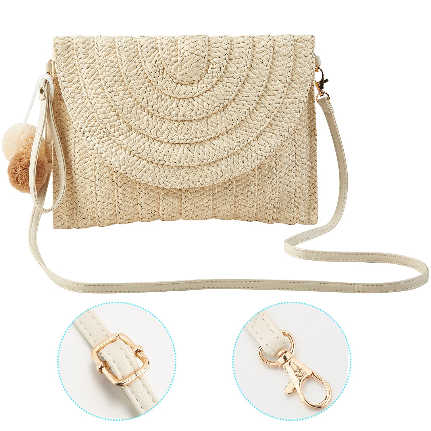 FARVALUE Women's Straw Shoulder Crossbody Bag Summer Woven Purse Beach Straw Envelope Clutch Wallet for Women