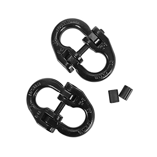 BACLAUGH 2pc 1/2 inch Coupling Link Tow Hitch Safety Chain Hammer Lock Grade 80 Black for Truck