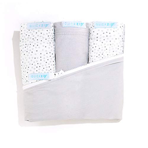 QuickZip Crib Sheet Set - Faster, Safer, Easier Baby Crib Sheets - Includes Gray Wraparound Base & 3 Zip-On Sheets - 2 Gray Dot Cotton, 1 Gray Cotton - Fits All Standard Crib Mattresses