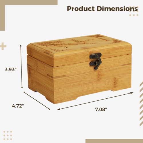 CDOKY Large Wooden Box with Hinged Lid, Bamboo Wood Multi-purpose Storage Box with Tray 2 Compartments, Natural Wood Organizer for Photos, Jewelry Home Office Decor, 7 x 5 x 4 in (Large)