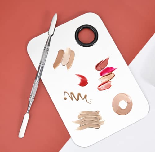 Aebor 2pcs Stainless Steel Cosmetic Makeup Palette, Upgrad Stainless Steel Metal Makeup Palette with Spatula Artist Tool for Mixing Foundation Nail-Art (A)