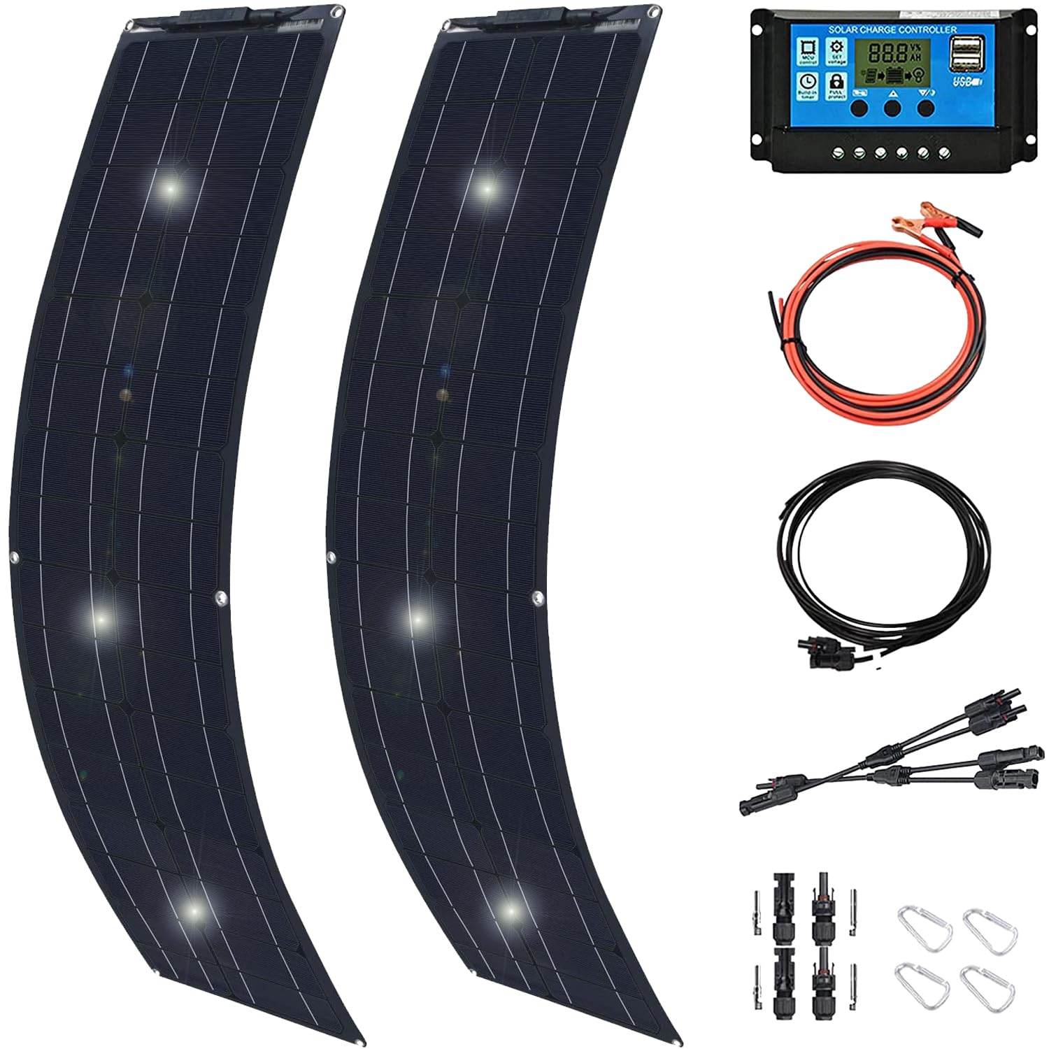 800 Watt Solar Panel Kit, with Charge Controller(40A) 2pcs 400 Watt Flexible Monocrystalline Solar Panel kit Photovoltaic Module for 12-24V Battery Charging Car Battery Camper RV Yacht Battery