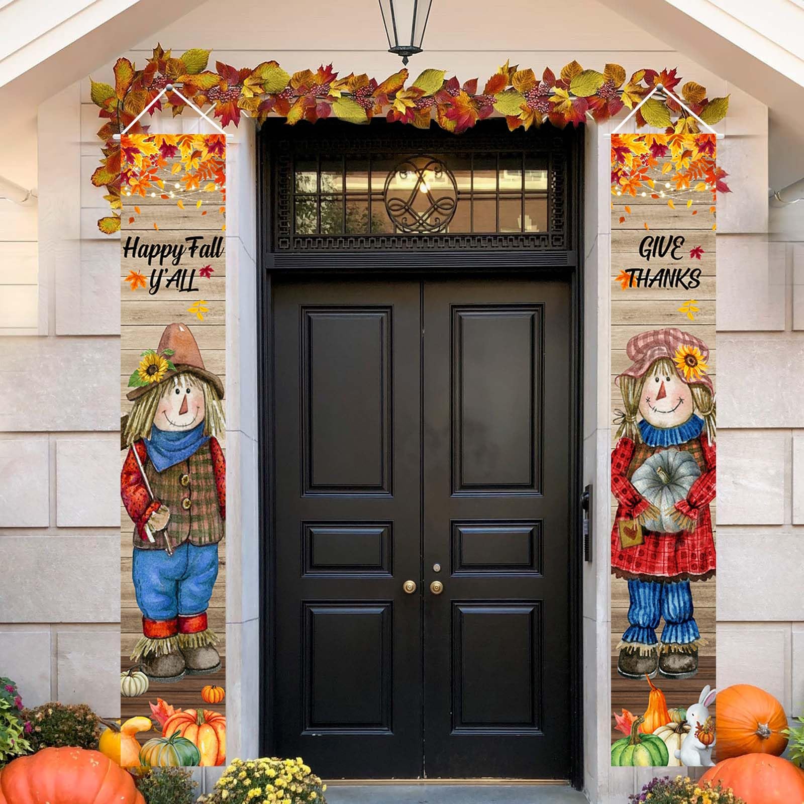Avezano Give Thanks Banner 3Pcs Thanksgiving Happy Fall Porch Banners Fall Party Thanksgiving Decorations Indoor Outdoor