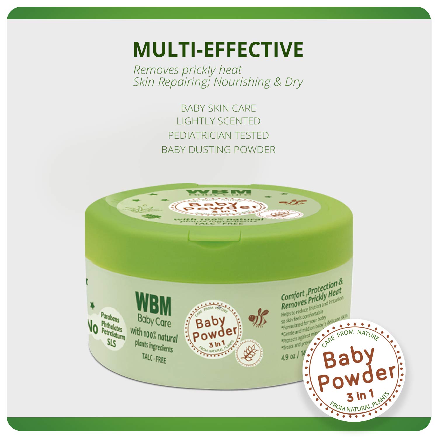 WBM Care Baby Powder Talc Free, specifically Designed for Baby's Delicate Skin, Unscented Baby Powder-140g