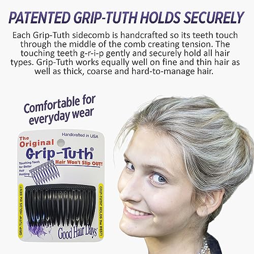 Good Hair Days Grip-Tuth Shorty Combs - Decorative & Styling Combs for Fine and Thin Hair (Crystal, 2 Count - 1 3/4 inch)