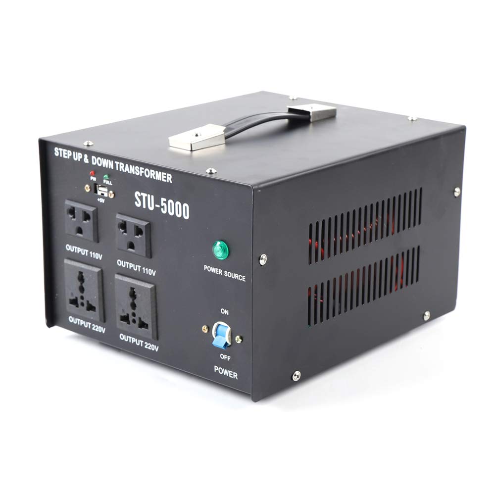 5000 Watt Voltage Converter Transformer- Heavy Duty Step Up & Step Down Power Converter, Convert 110-120V to 220-240V OR 220-240V to 110-120V– DC 5V USB Port(Four sockets)