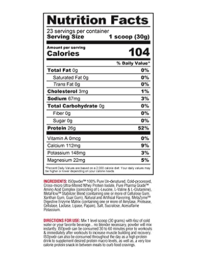 Metabolic Nutrition Whey Protein Isolate ISO PWDR Butter Pecan Cookie, 1.54lb, 23 Servings, 26g Protein, Fast Digesting, Zero Carbs, Delicious Flavor, Very Low Carbs & Fat, Zero Lactose