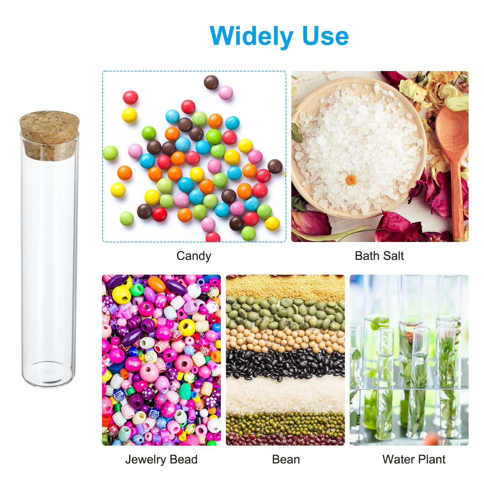 PATIKIL 45ml Test Tubes, 18pcs 4.72x0.98in Glass Clear Flat Bottom Test Tube Containers with Cork Stopper for Bead Party Candy Bath Salt Storage Scientific Experiment Plant Propagation