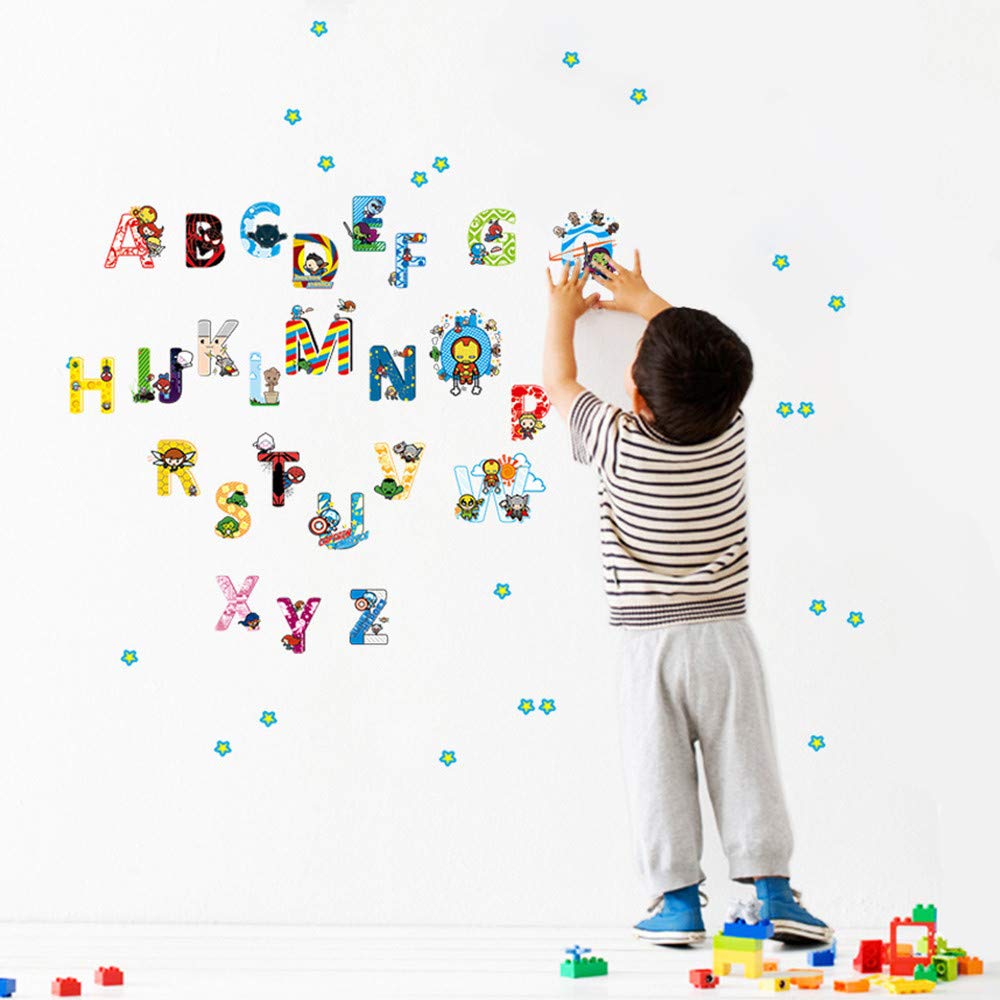 ufengke Alphabet ABC and Superheroes Wall Stickers Stars Letters Wall Decals Wall Decor for Kids Bedroom Nursery