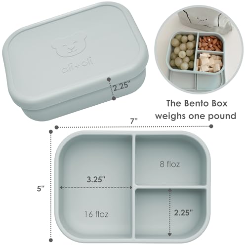 Ali+Oli Leak Proof Bento Box (Dream Blue) Food-Grade Silicone Bento Box, BPA, Phthalate, Lead, & PVC Free - Bento Lunch Box for Kids and Adults - Leak Resistant Sets With Lids Container