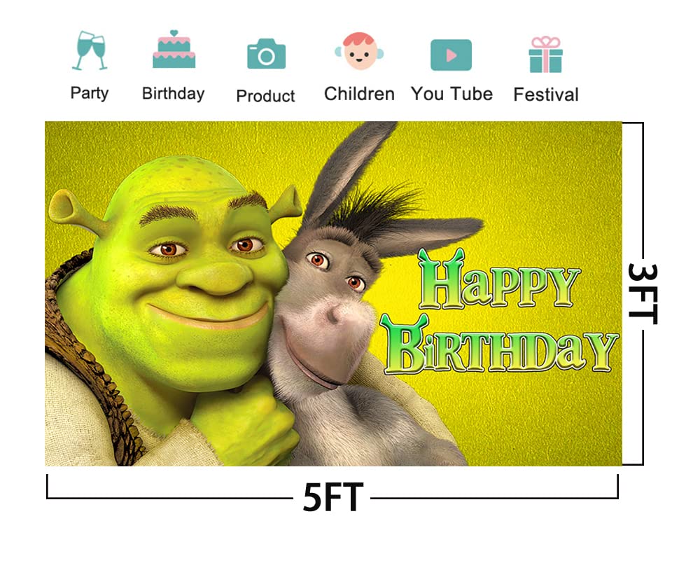 Shrek Backdrop for Birthday Party Decorations Shrek and Donkey Background for Baby Shower Party Cake Table Decorations Supplies Shrek Theme Banner 5x3ft
