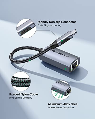 LENTION USB C to Ethernet Adapter, RJ45 to Type C Gigabit Network 1000M Wired LAN Converter Compatible 2023-2016 MacBook Pro 13/15/16, New iPad Pro/Mac Air/Surface, Chromebook, More(CU604, Space Gray)