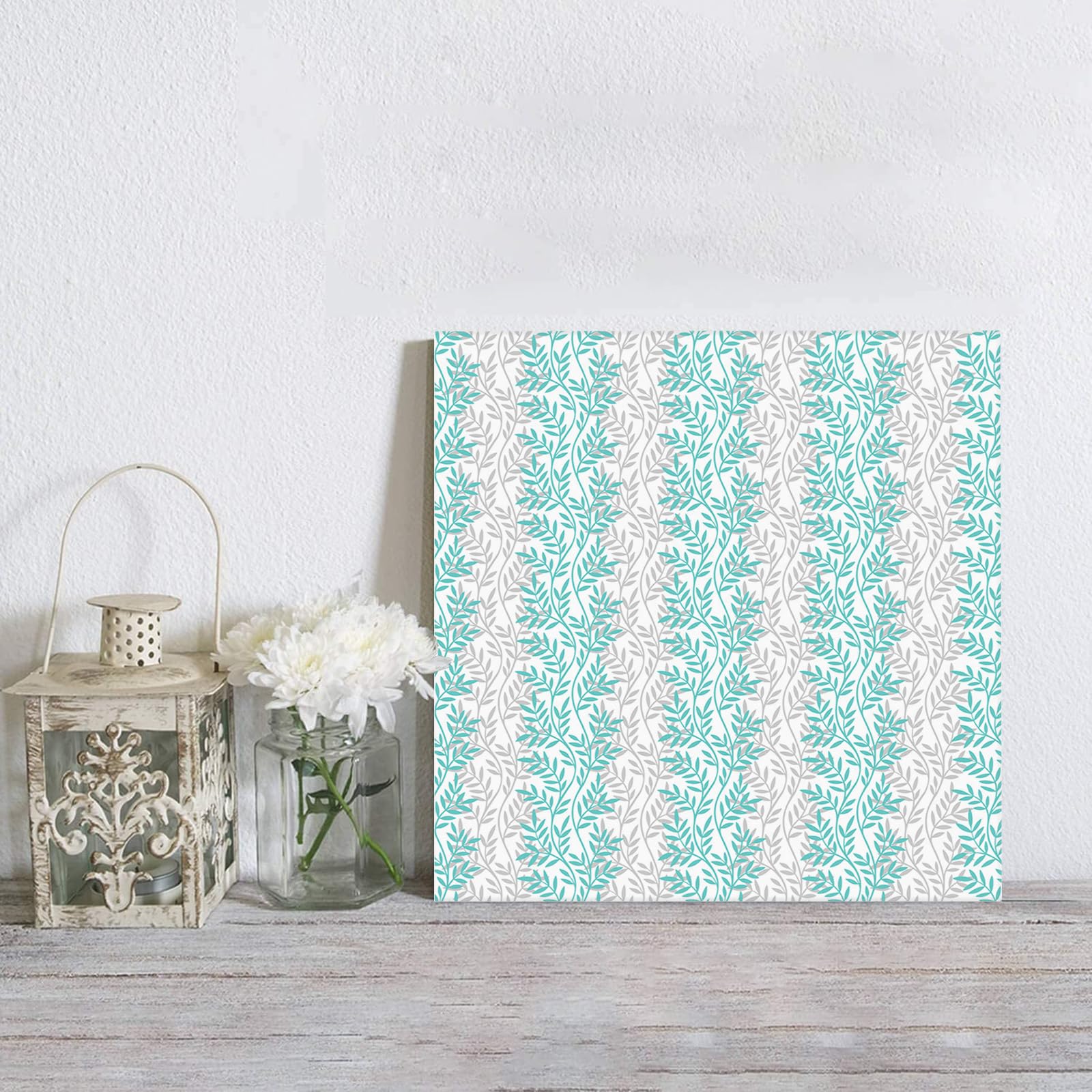 Abstract Leaf Canvas Wall Art Prints Painting Teal Green and Gray Gradient Plant Art Modern Frame Wall Decorative Artwork Ready to Hang for Living Room