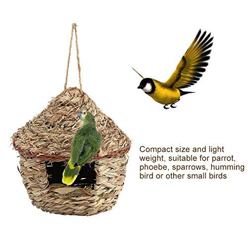 Fdit Bird Nest, Handwoven Straw Bird Nest Cage House Hatching Breeding Cave in 3 Size for Parrot, Canary or Cockatiel or Other Birds(S)