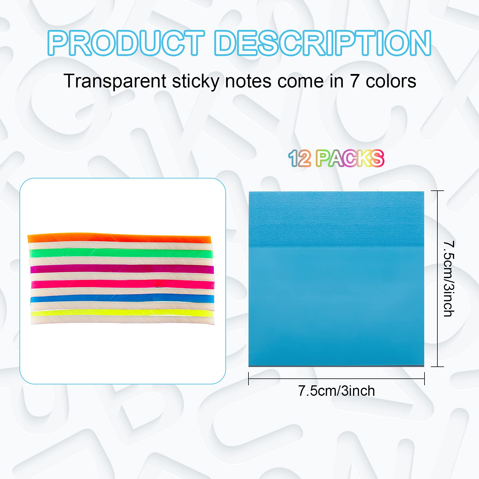 600 Sheets 12 Pads Transparent Sticky Notes Colorful Sticky Note Pads Clear Self Stick Notes Translucent Sticky Notes Memo for Bible Office School Message Reminder (Vibrant Colors,3 x 3 Inch)