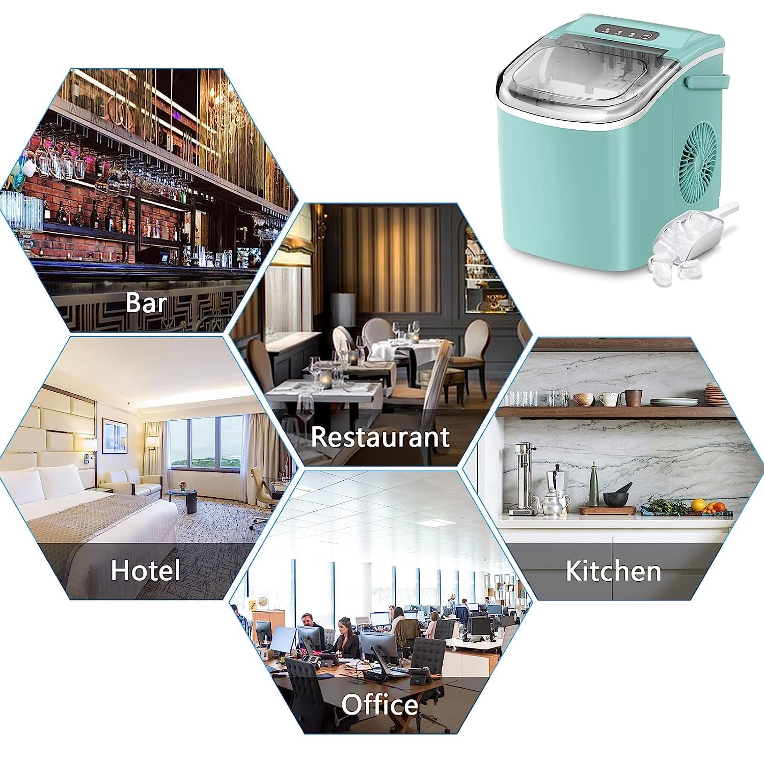 Antarctic Star Countertop Ice Maker Portable Ice Machine with Handle,Self-Cleaning Ice Makers, 26Lbs/24H, 9 Ice Cubes Ready in 6 Mins for Home Kitchen Party Bar Green
