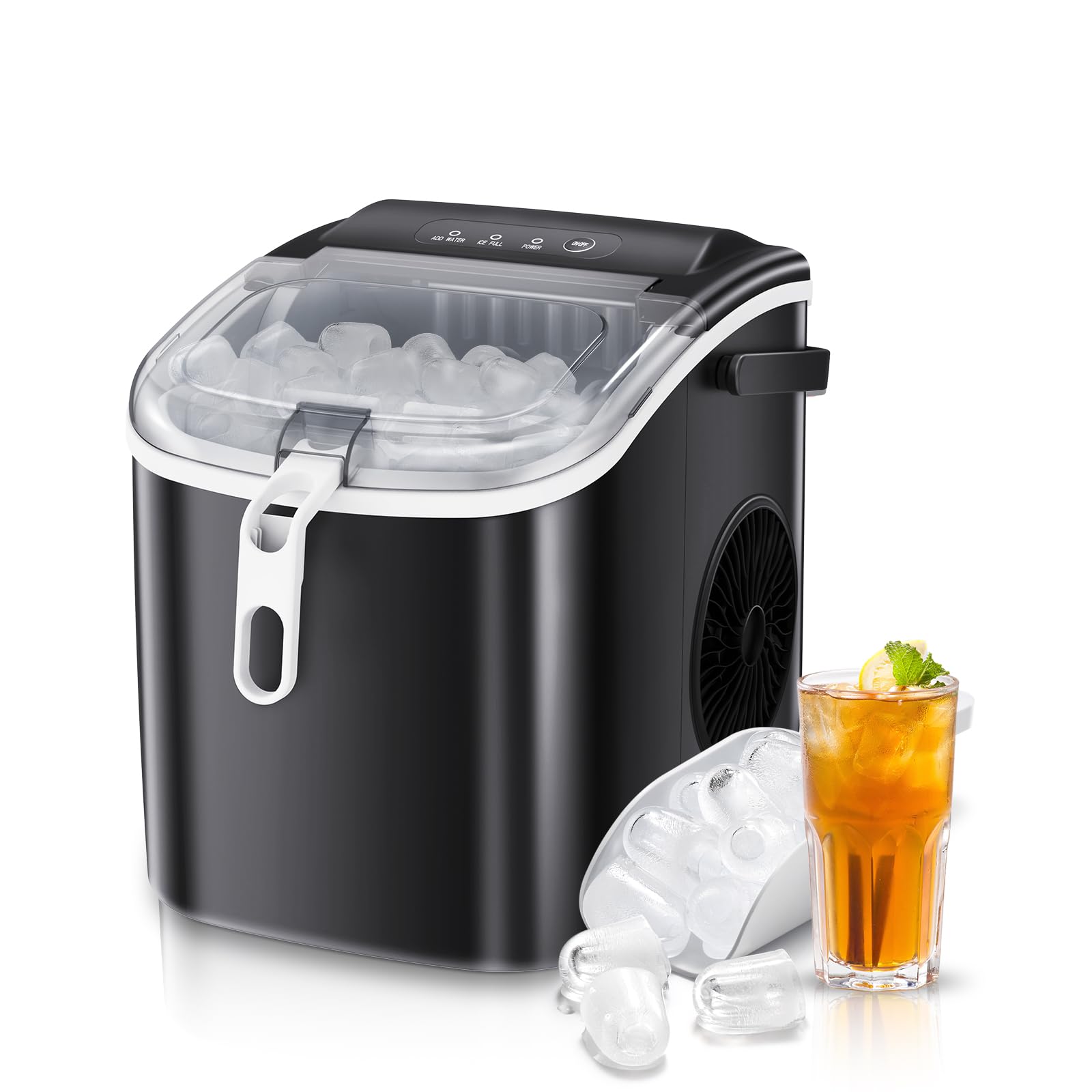 Antarctic Star Countertop Ice Maker Portable Ice Machine, Basket Handle,Self-Cleaning Ice Makers, 26Lbs/24H, 9 Ice Cubes Ready in 6 Mins, S/L ice, for Home Kitchen Bar Party (Black)