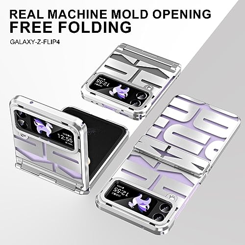 Cell Phone Case Ultra-Thin Lightweight Case Compatible with Samsung Galaxy Z Flip 4 with Hinge+Camera Lens Protector Shockproof Full Protective Rugged Cover (Electroplating) with Hard Protective Body