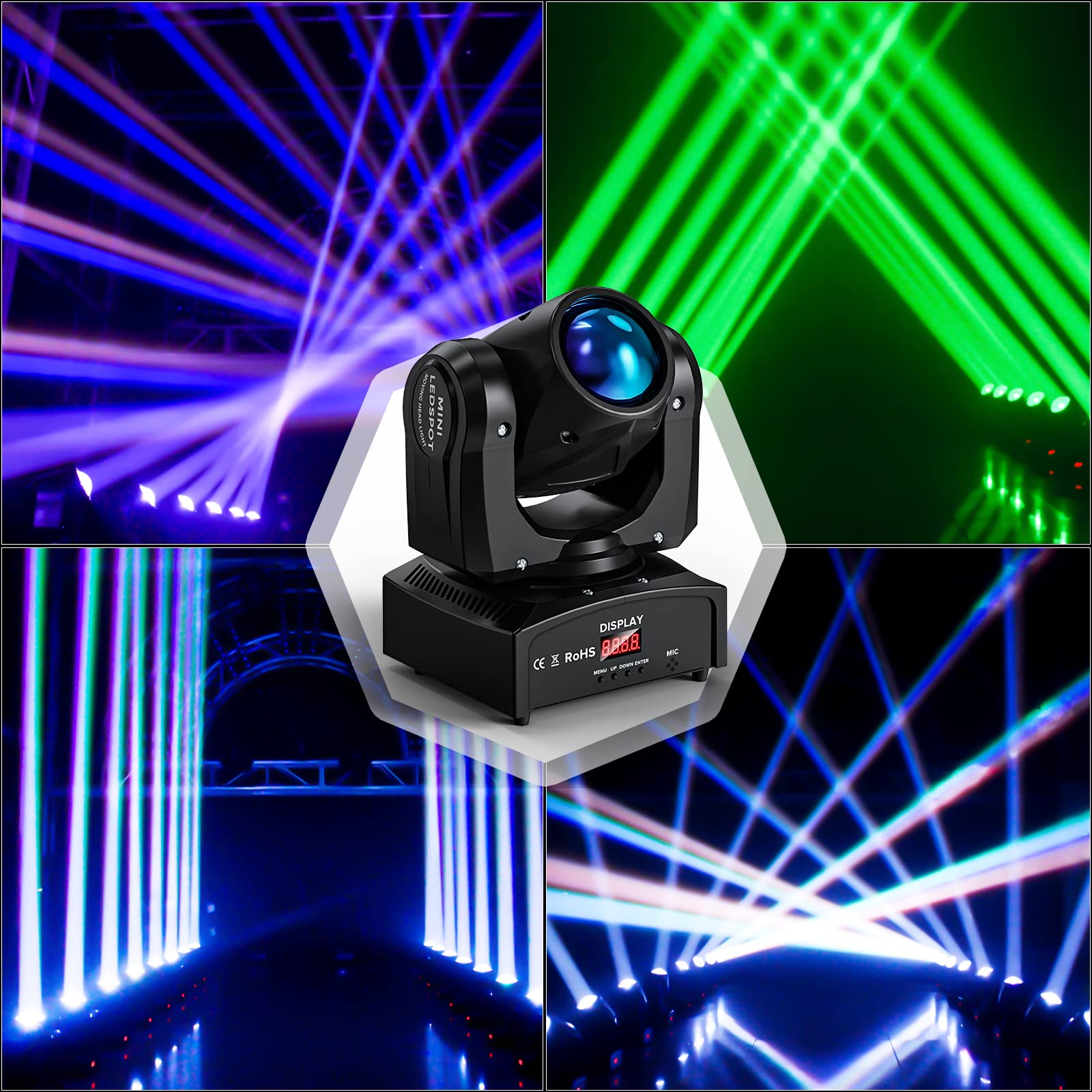 60W LED Moving Head Light RGBW Stage Lights DMX Control Sound Activated Spotlight for Disco DJ Party Wedding Live Show Stage Lighting