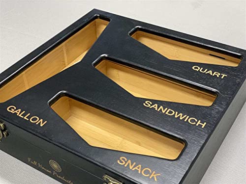 Bamboo Bags Storage for Kitchen drawer organizer, Kitchen organization, Baggie organizer, Ziploc bag organizer, Sandwich Bags UPDATED FOR 2023! Now with hinges, latches, and dividers! (Black)