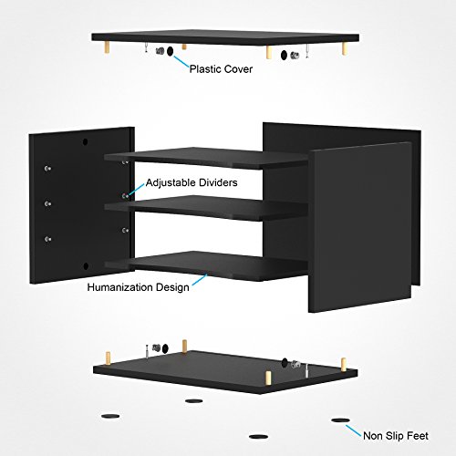 FITUEYES Wood Desk Paper Organizer with 4 Tiers Storage, Desktop File Holder, Document Letter Sorter Tray with Adjustable Shelves, Home Office Wooden Mail Rack, Black