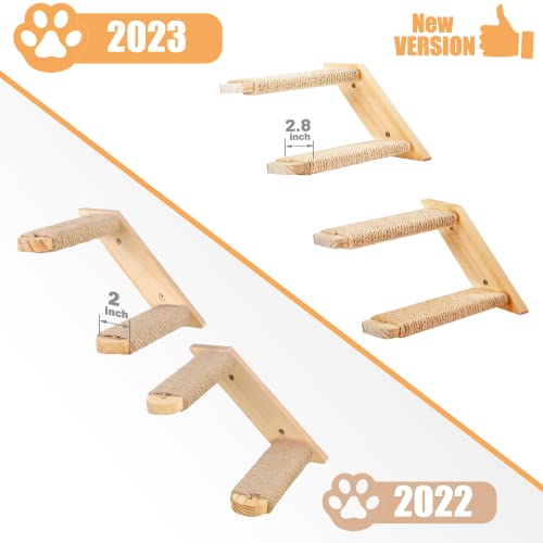 Cat Climbing Stair Shelf Wall Mounted Reversible Left & Right Direction, Cat Stairway Shelf for Climbing with Sisal Rope Ladder Cat Wall Furniture