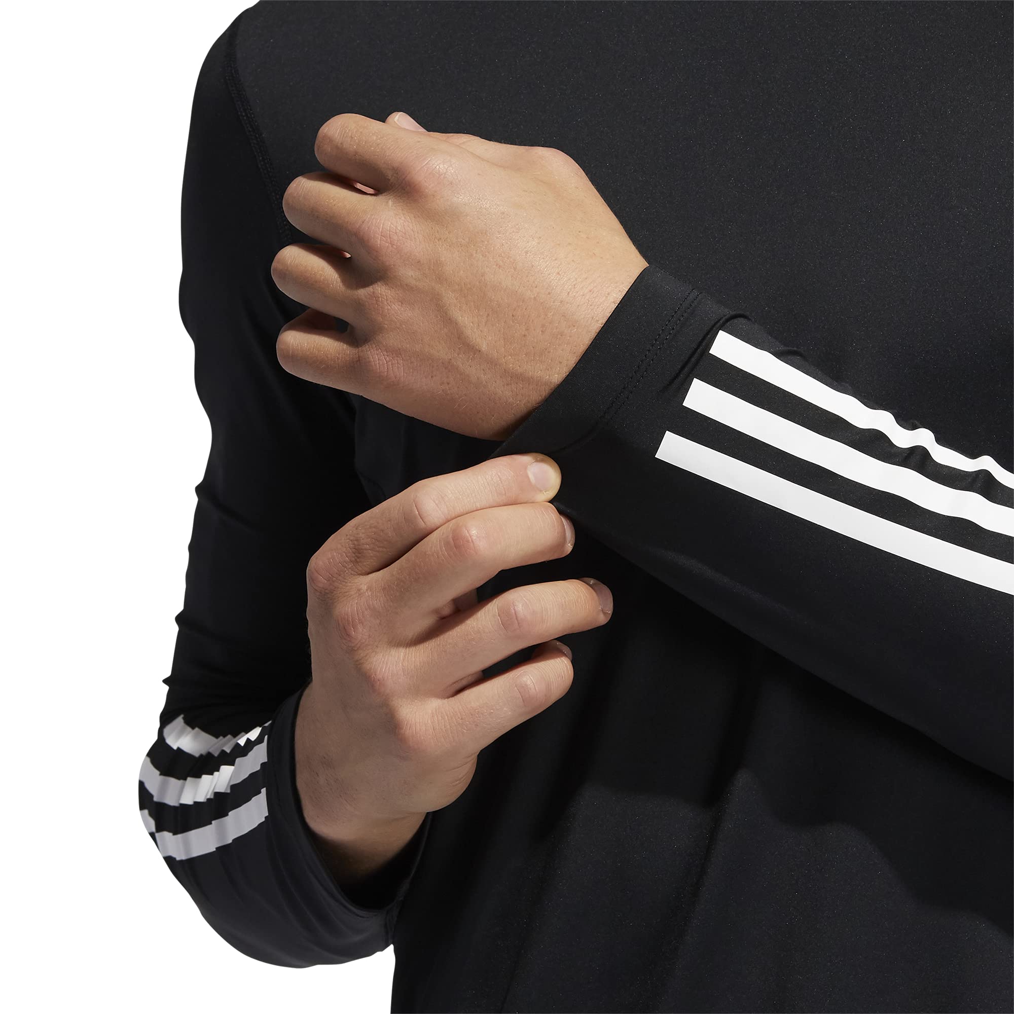 adidas mens TechFit 3-Stripes Long Sleeve French Terry Black Large