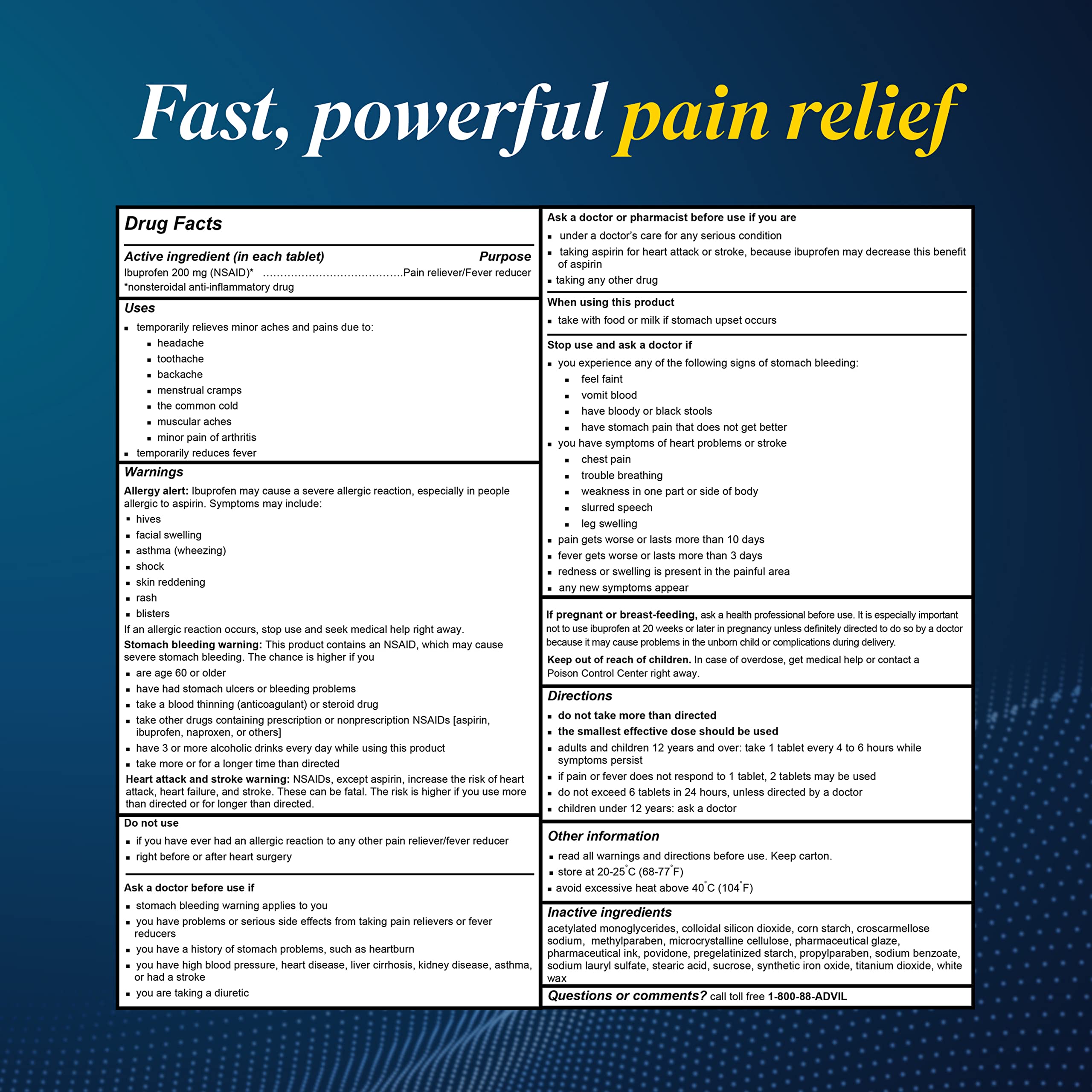 Advil Pain Reliever and Fever Reducer, Ibuprofen 200mg for Pain Relief - 50 Coated Tablets