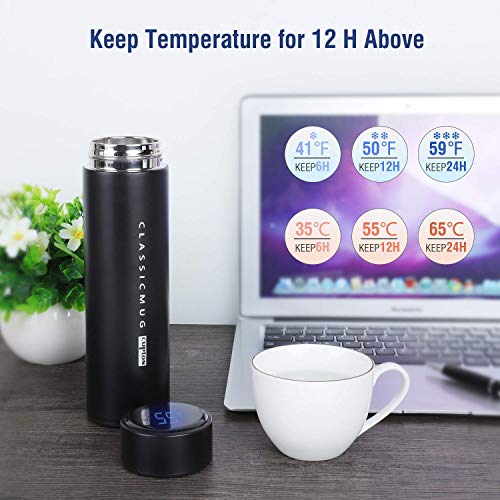 Smart Vacuum Flask Stainless Steel Water Bottle 15oz Thermos with LCD Touch Screen tempreture Display with Double Wall Vacuum Insulated Sweatproof Sport Design, Coffee Thermal Carafe
