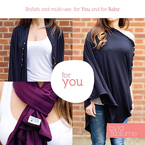 Byrd & Blume Maternity Nursing Cover Breathable Lightweight Breastfeeding Cover Wrap Shawl Scarf Poncho Adjustable Snaps Full 360 Degree Coverage Stroller Blanket Infant Car Seat Canopy (Navy)