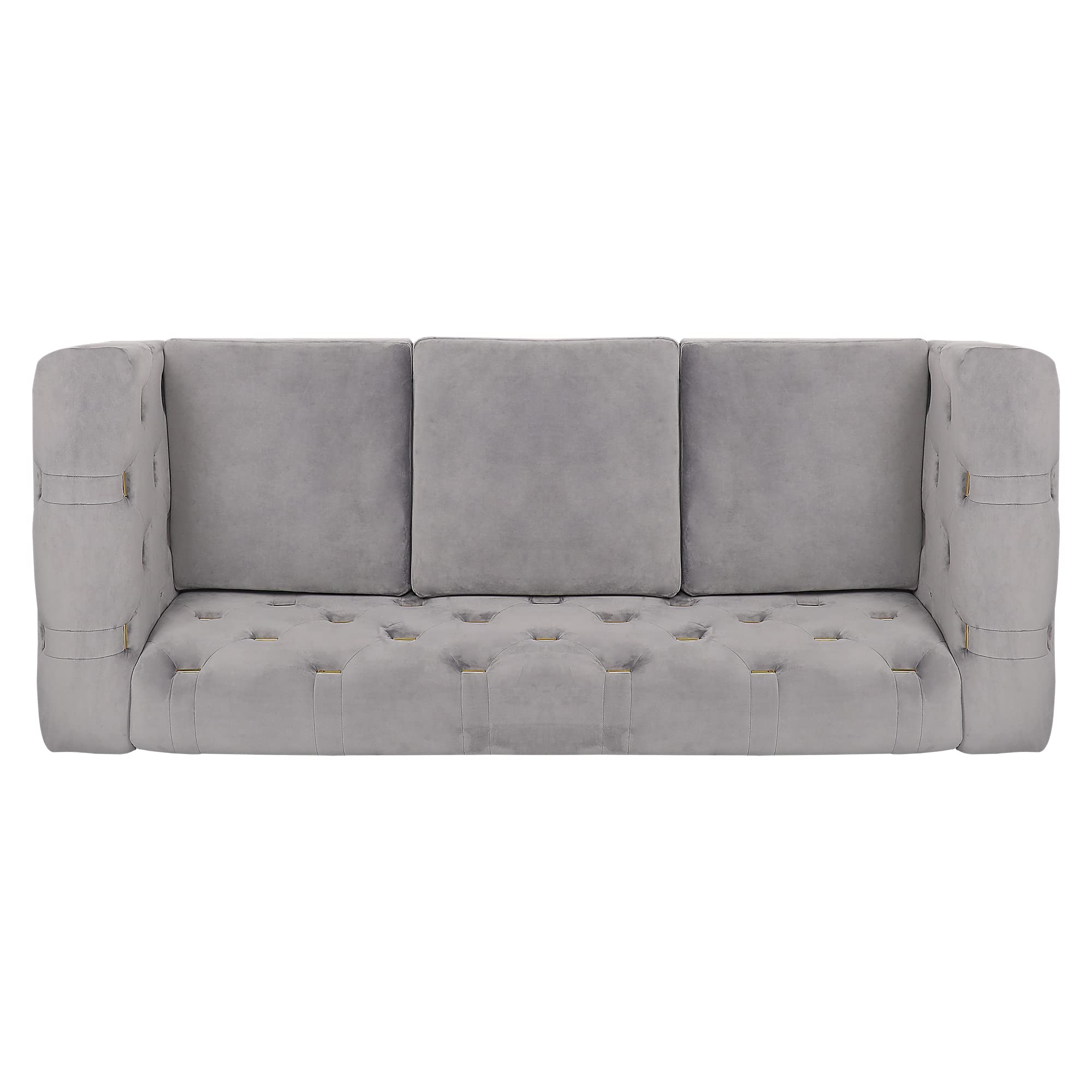 LEVNARY Modern Chesterfield Sofa, Velvet Button Tufted Upholstered 3 Seater Couch, 84 Inches Settee Sofa with High Arm and Golden Metal Legs, Couches for Living Room Bedroom Office (Gray)
