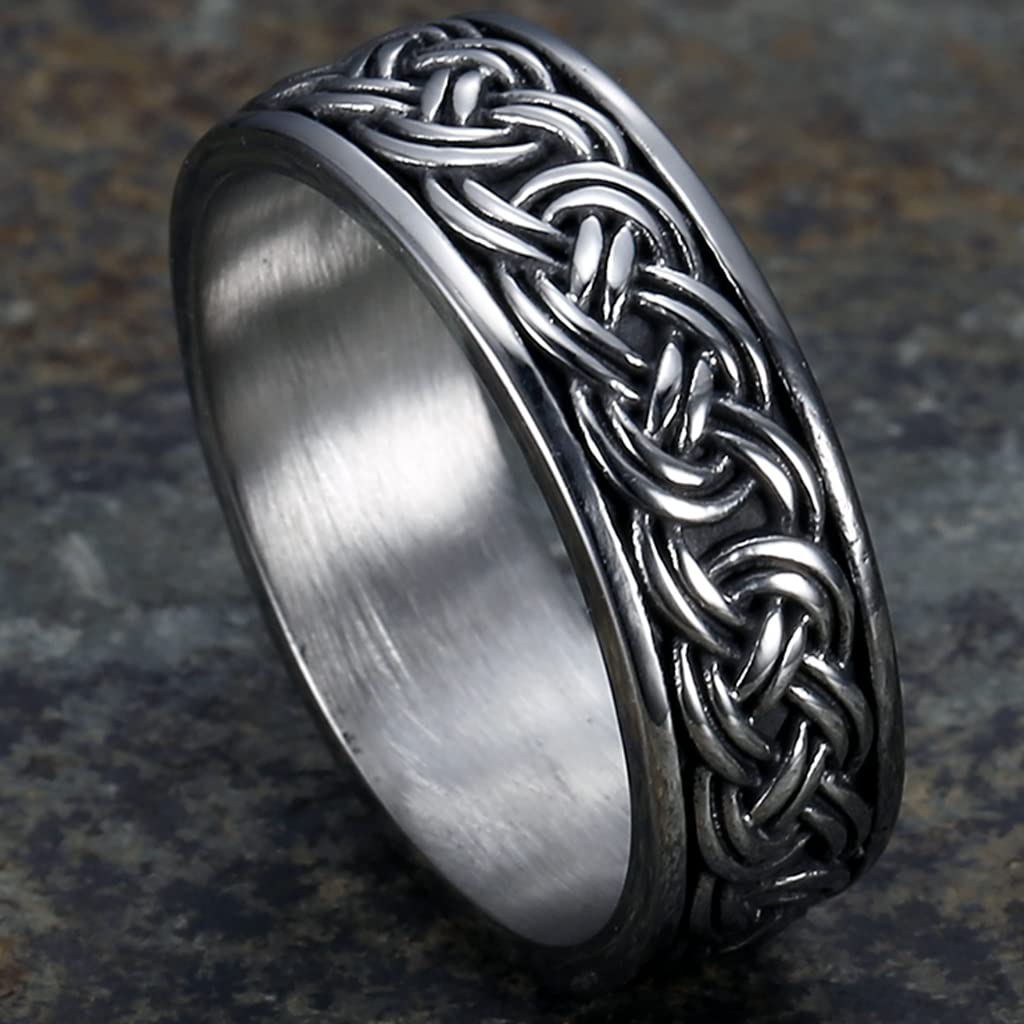 8mm Stainless Steel Retro Vintage Celtic Knot Wedding Band Statement Promise Party Ring (Silver, 9)